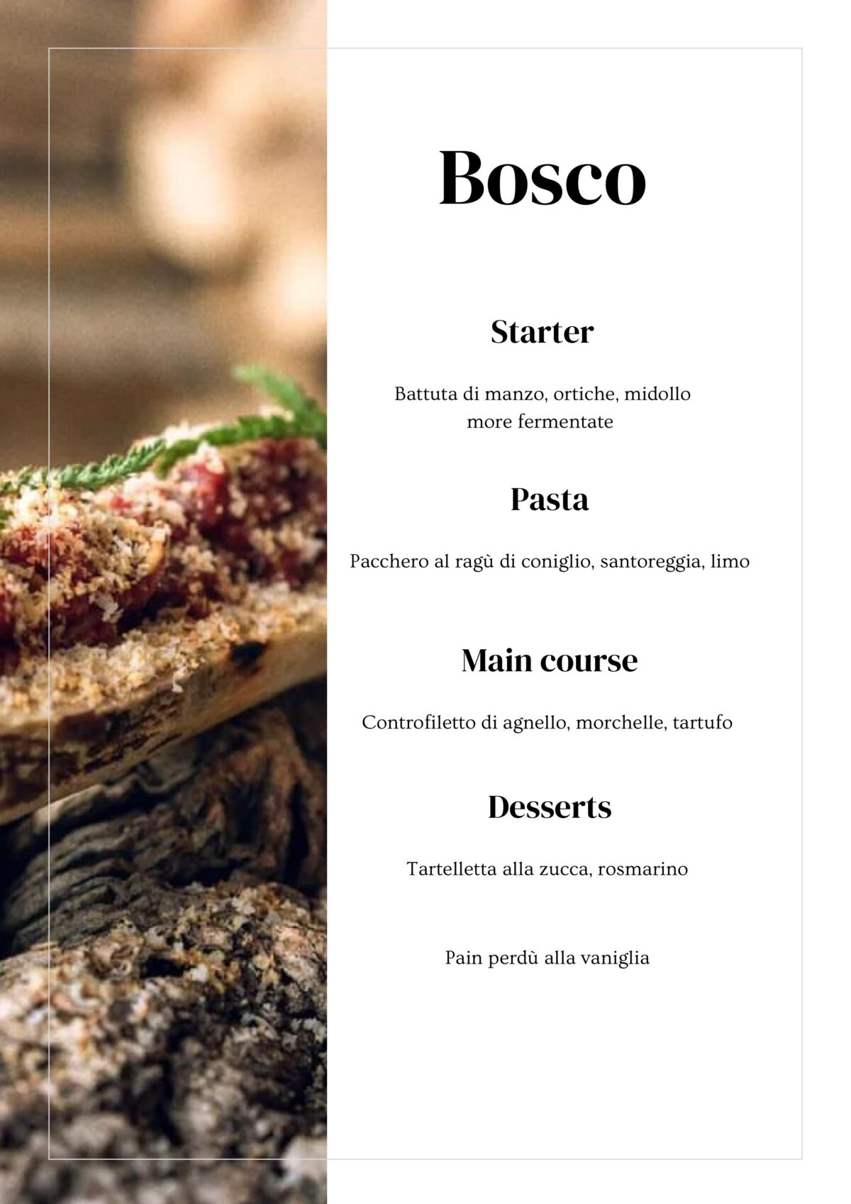 Menù Bosco - Cucina a Domicilio